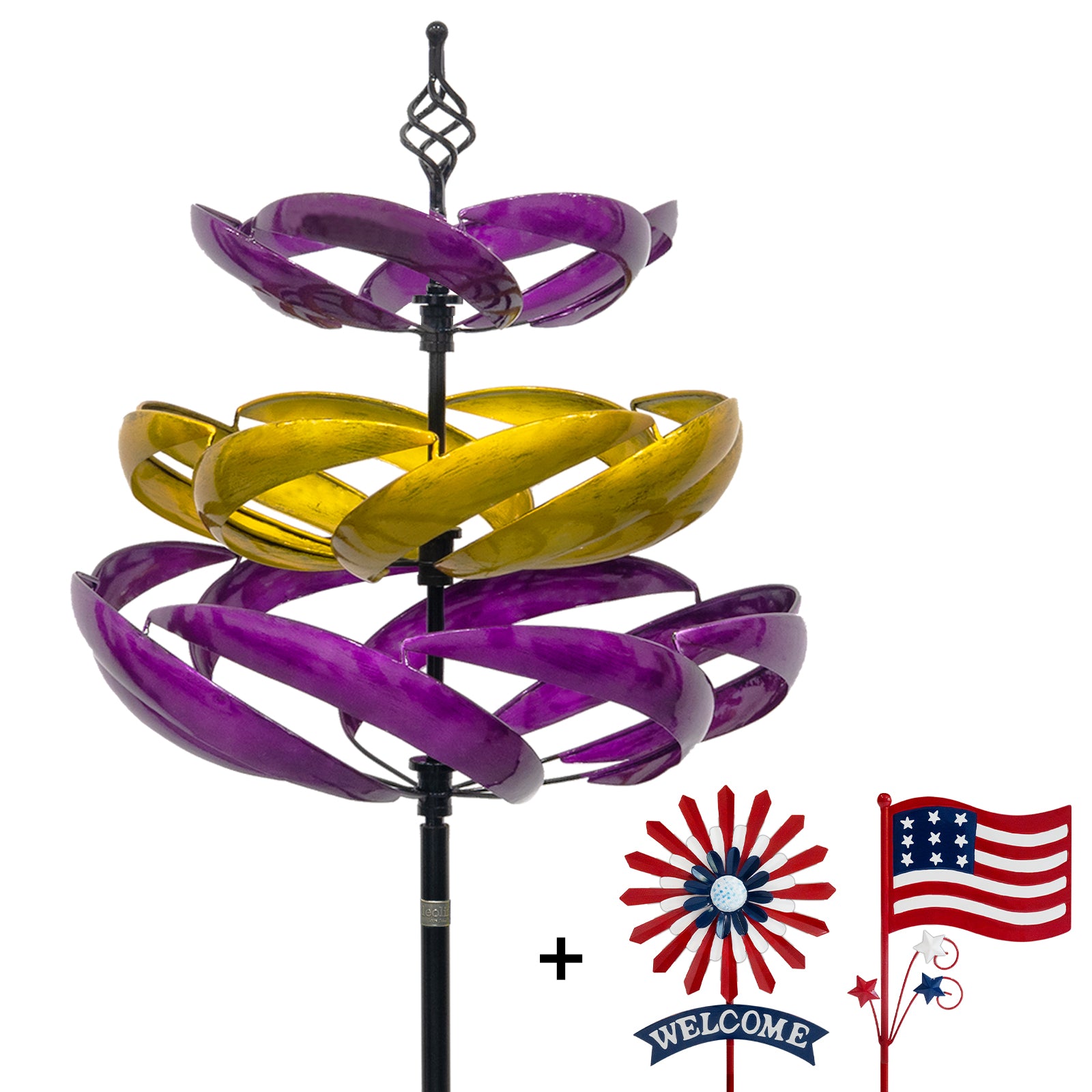 77" Tall Metal Kinetic Wind Spinner for Garden – 3D Lotus Design & 360 ...
